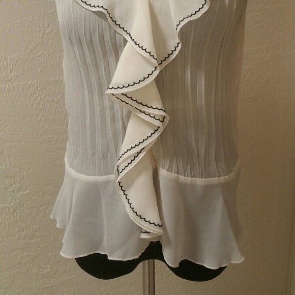 Tops | Beige Ruffled Pleated Blouse | Poshmark